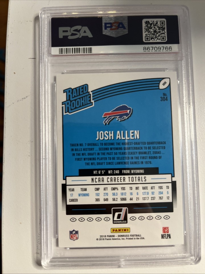 2018 Panini Donruss Josh Allen Rated Rookie Card RC #304 PSA 10 GEM ...