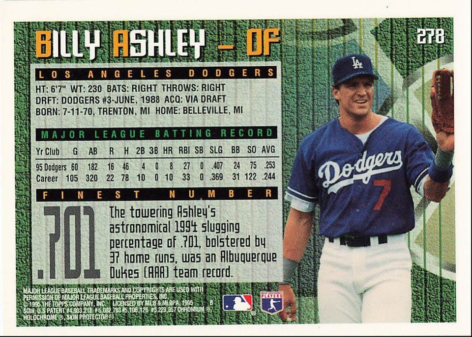 1995 Finest Billy Ashley Los Angeles Dodgers #278 | eBay