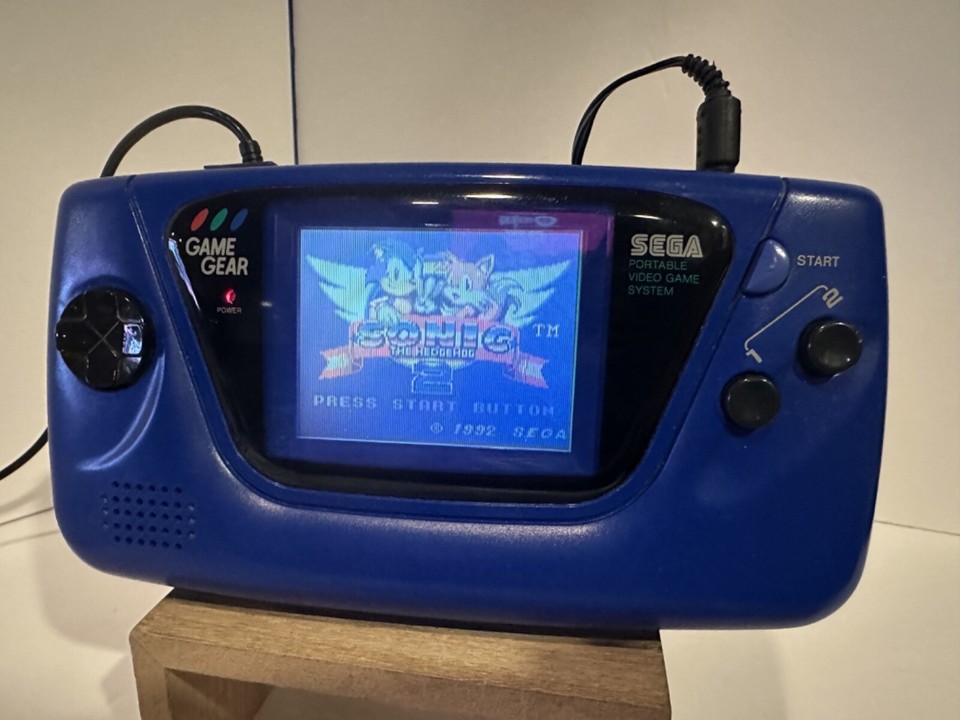 Sega Game Gear Blue Handheld System w/ 3 Sonic Games & PowerBack ...
