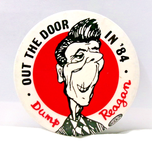 Vintage 1984 Anti Ronald Reagan Labor Union Pinback Button Out the Door ...