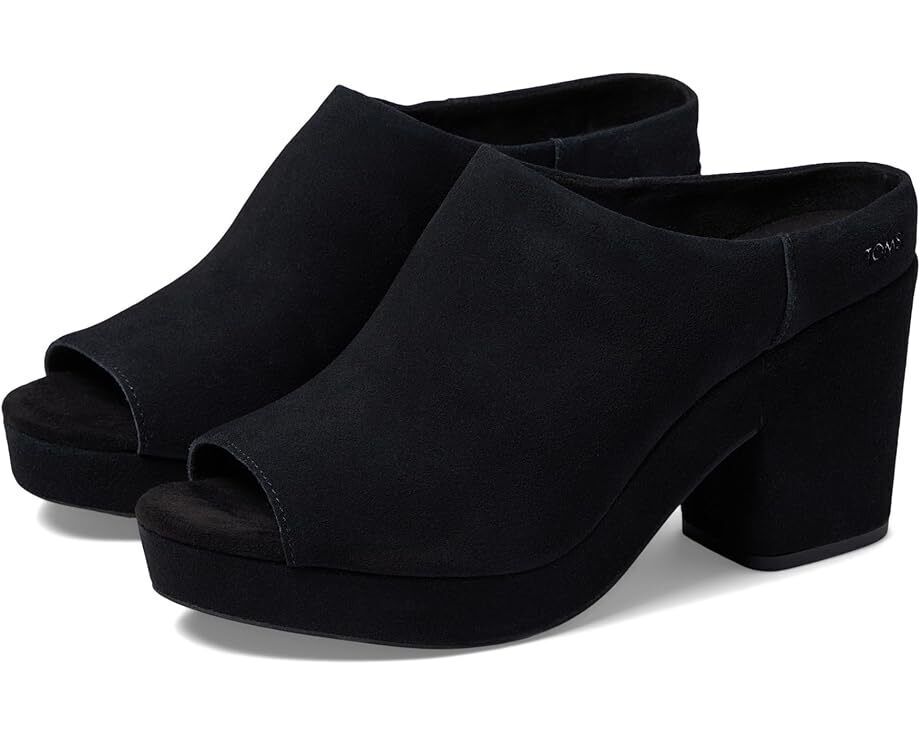 NEW Toms Women's Florence Black Suede Slip-On Peep Toe Platform Sandals ...