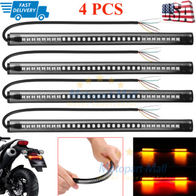4 Flexible Motorcycle LED Strip 48LED Tail Brake Stop Turn Signal ...