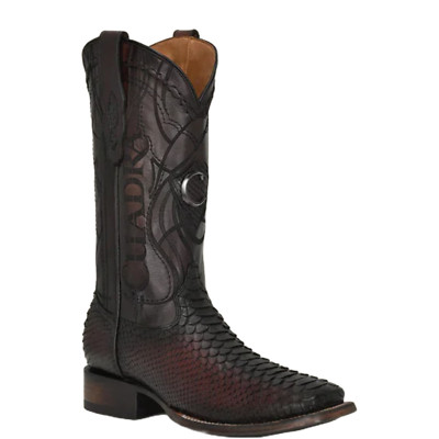 Cuadra Men's Lisboa Cherry Python & Laser Square Toe Exotic Boots CU746 ...