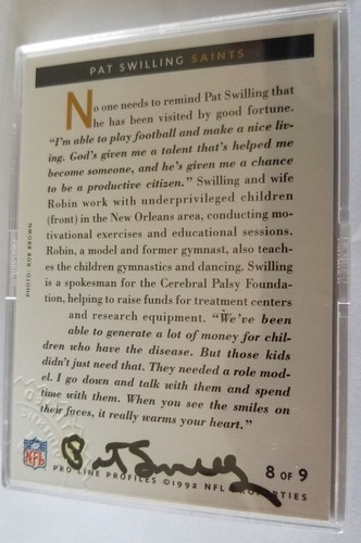 PAT SWILLING 1992 PRO LINE PROFILES AUTHENTIC AUTOGRAPH CARD SAINTS | eBay