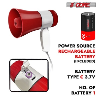 5Core Megaphone 30W Bull Horn PA Speaker 800 Yards Mini Megafono ...