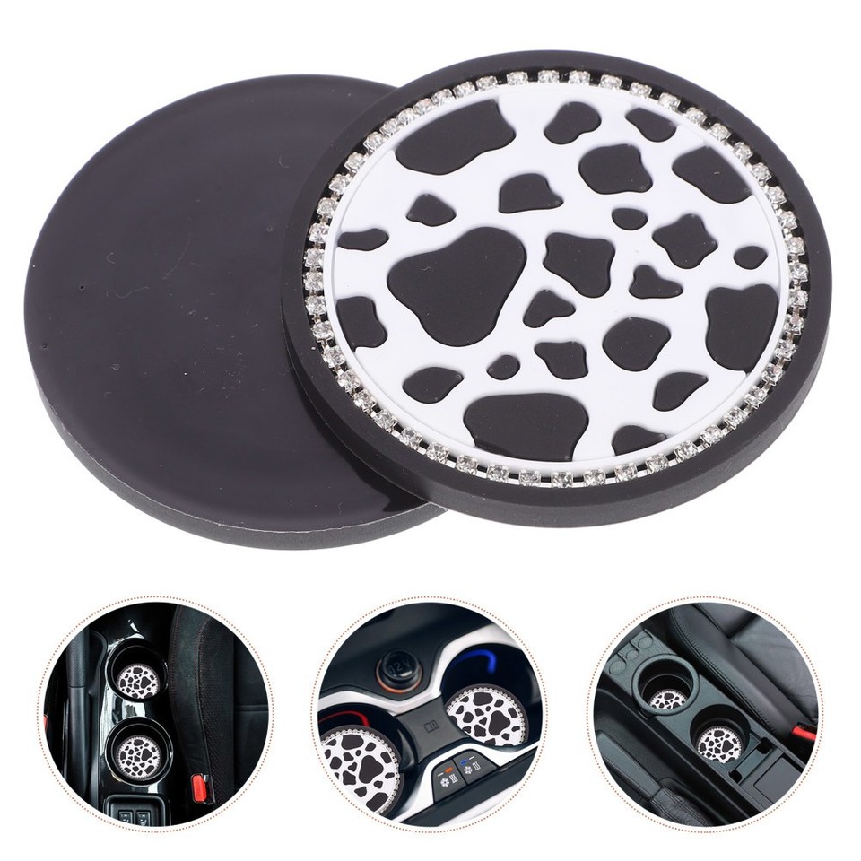 2pcs Cow Print Coasters Car Coasters Nonslip Cup Pad Women Car Interior ...