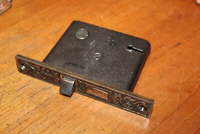 Antique Ornate Brass Plate on Cast Iron Face Kean & Doty Mortise H ...
