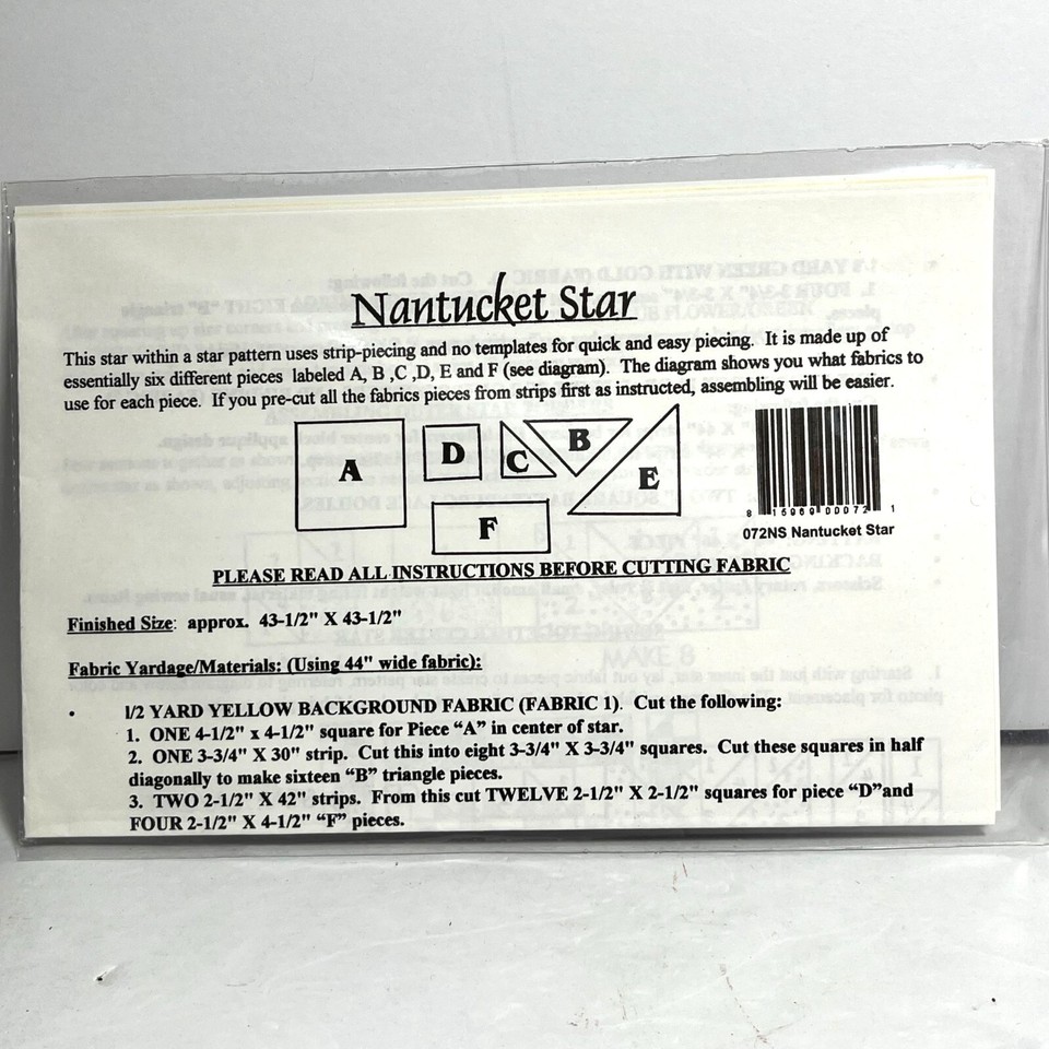 Nantucket Star Template Free Strip Pieced Quilt Pattern | eBay