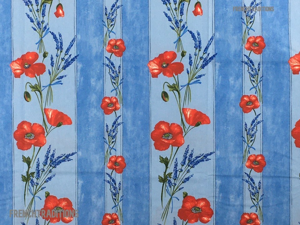 French Provencal Coated Tablecloth Poppies & Lavender Light Blue France ...