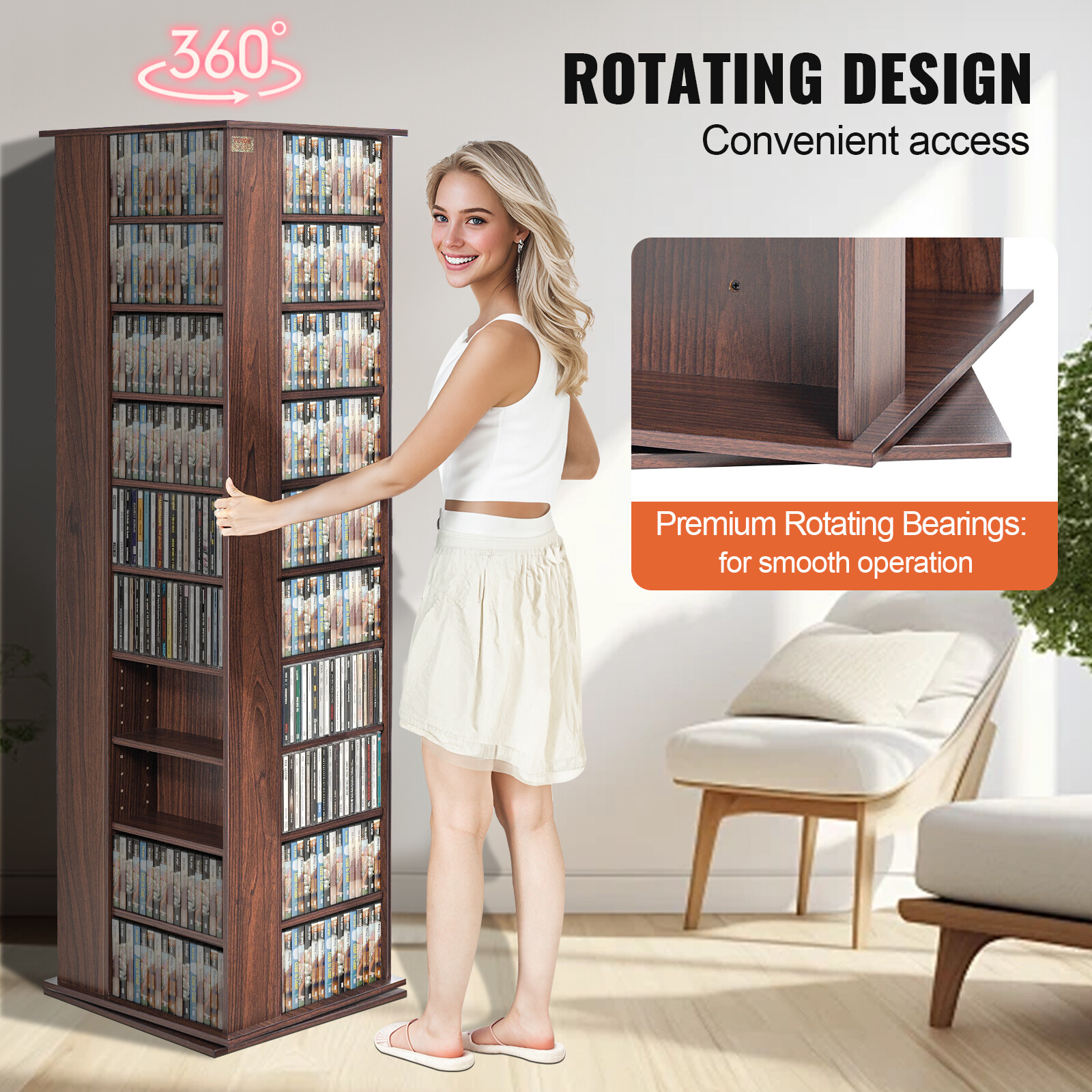 VEVOR Spinning Media Tower 4-Sided Revolving Media Tower 1040 CDs ...