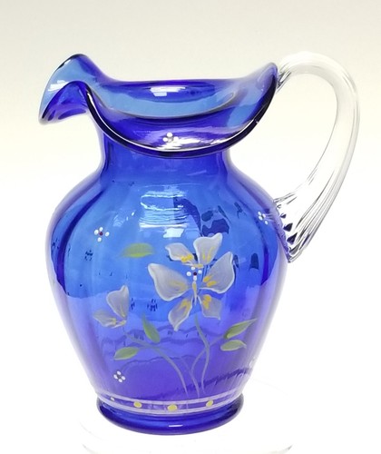 FAMILY SIGNATURE Gilbert Tapia SIGNED ROYAL BLUE FENTON GLASS PITCHER ...