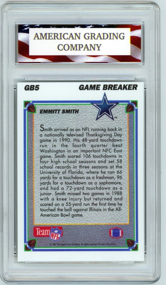 1991 Upper Deck Game Breakers #GB5 Emmitt Smith AGC 10 Gem Mint Dallas ...