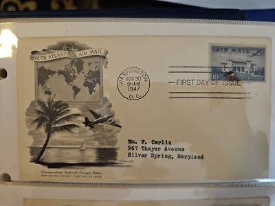 1947 South Atlantic Air Mail, Scott C34, 10c Stamp FDOI | eBay