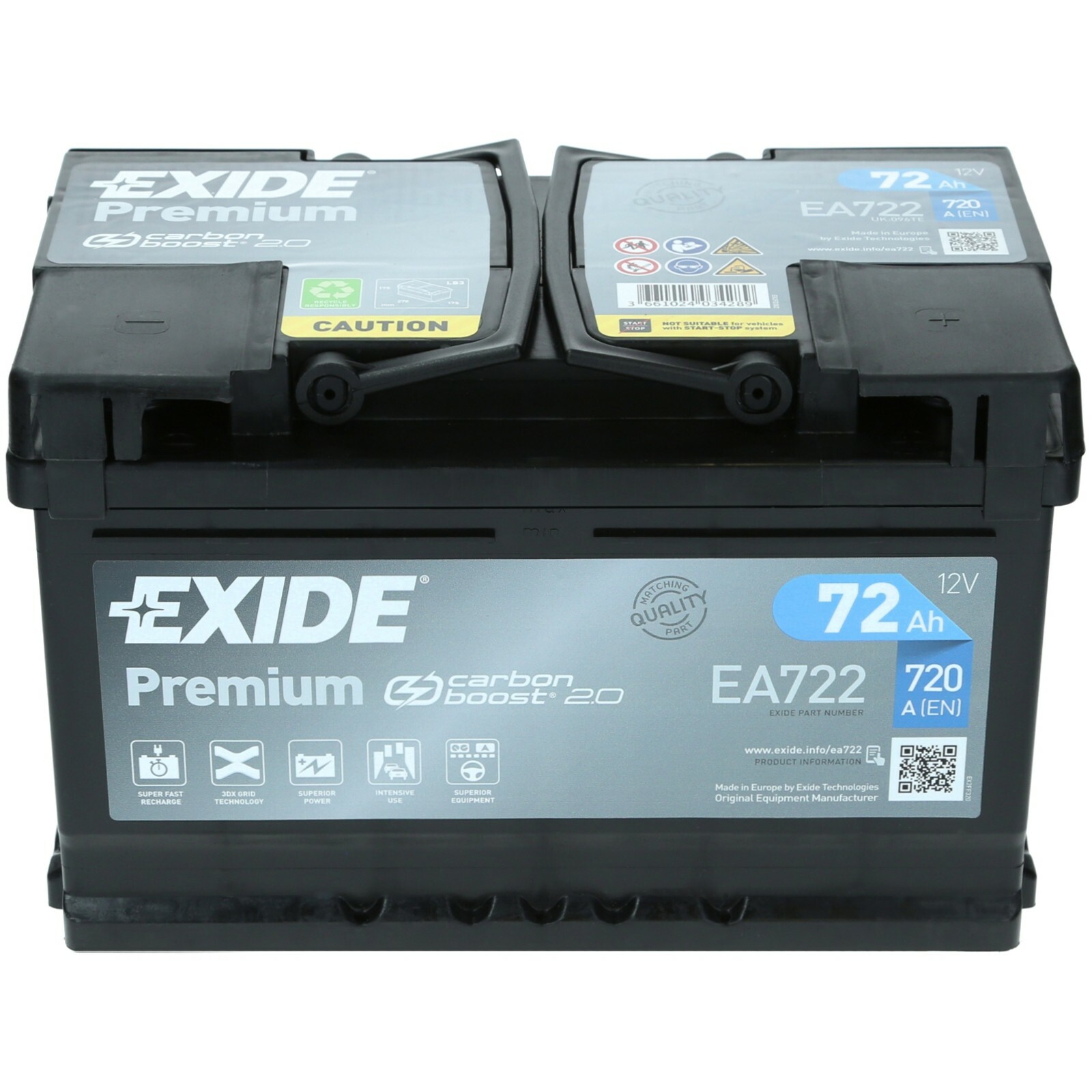 Exide EA722 12V 72 Ah 720A EN Autobatterie ersetzt 70Ah 74Ah 75Ah 77Ah ...