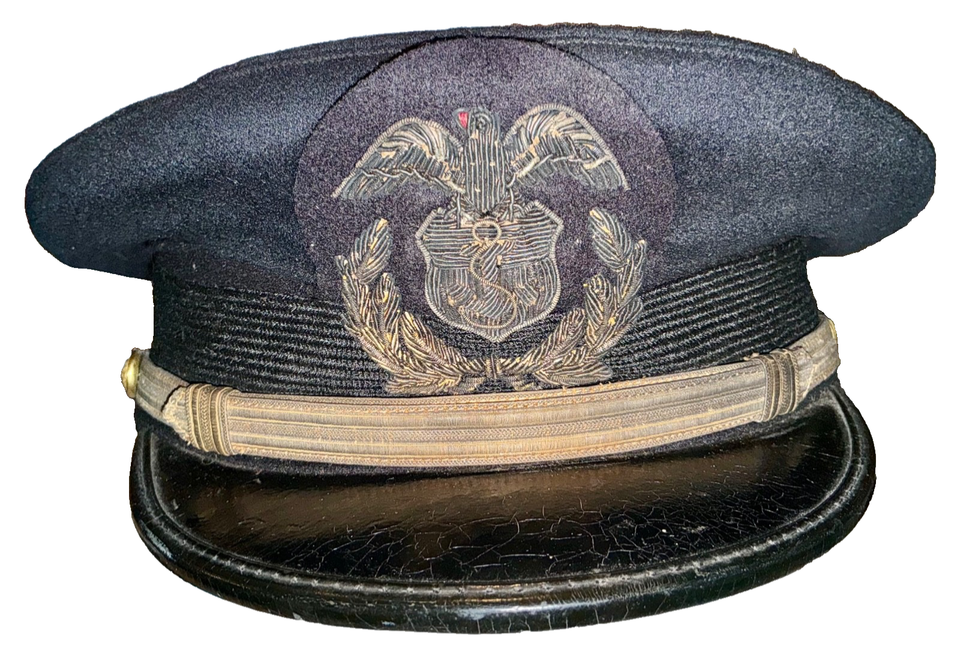 WWII USMM Merchant Marine Officer Visor Hat Cap Dark Blue Wool ...