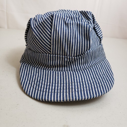 VINTAGE Conductor Hat Cap One Size Mens Blue Stripe Train Engineer ...