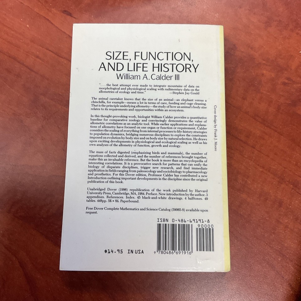Size Function And Life History, William Calder, Dover Paperback | eBay