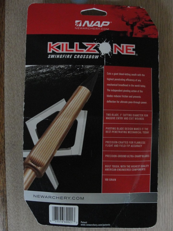 NAP Killzone Swingfire Mechanical Broadhead 100 Grain 2” Cutting ...