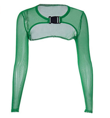 Women Long Sleeve Crop, Buckle Mesh Fishnet Transparent Clubwear Tops ...