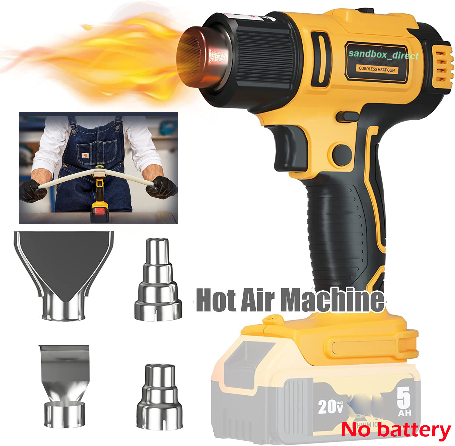 360W Heat Gun Hot Air Gun For Dewalt 20V Battery w/4 Nozzles High Power ...