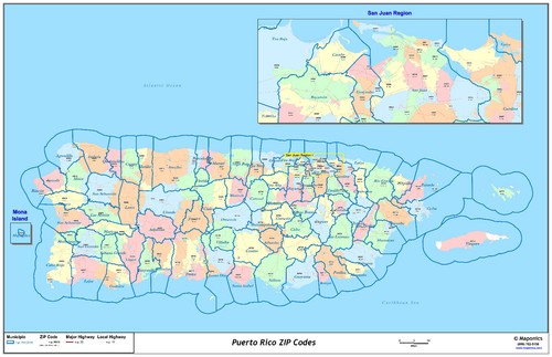 Puerto Rico Zipcode Laminated Wall Map | eBay