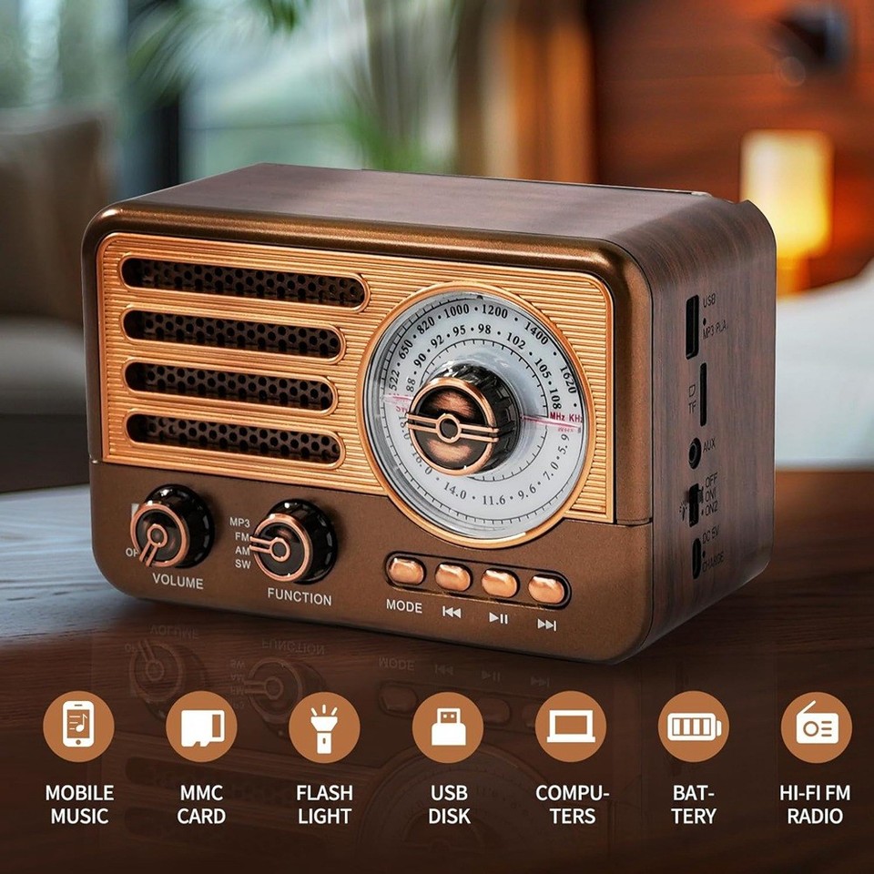 Portable Retro Radio FM/AM/SW Radio Receiver Vintage Bluetooth ...