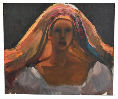 Retro 12" Oil Painting Board Young Woman Veil Portrait Stephanie Agnew ...