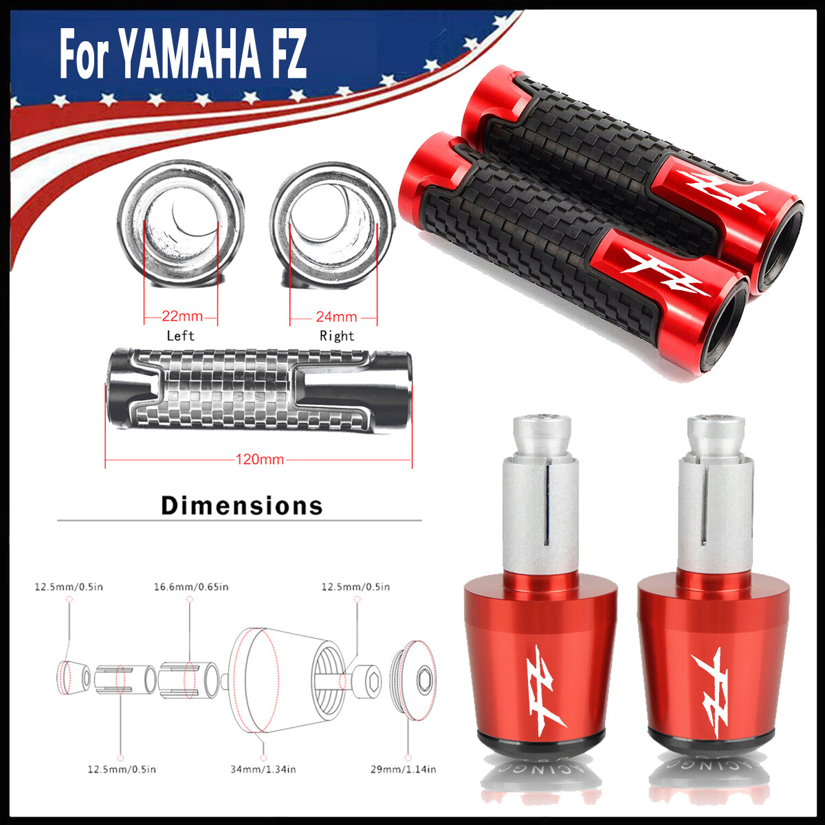 For YAMAHA FZ1 FZ6 FZ6R FZ8 CNC Handlebar Bar Ends Hand Grips End Caps ...