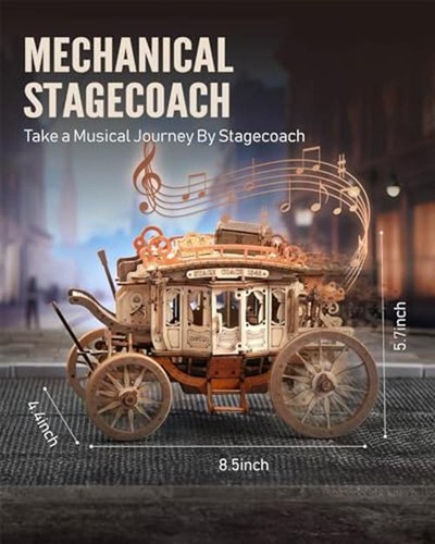 ROKR 3D Wooden Puzzles for Adults-Stagecoach Music Box Kit-DIY Wood ...