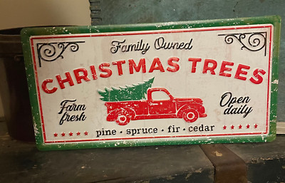 Primitive Farmhouse Christmas Metal Christmas Tree Farm Fresh Sign | eBay