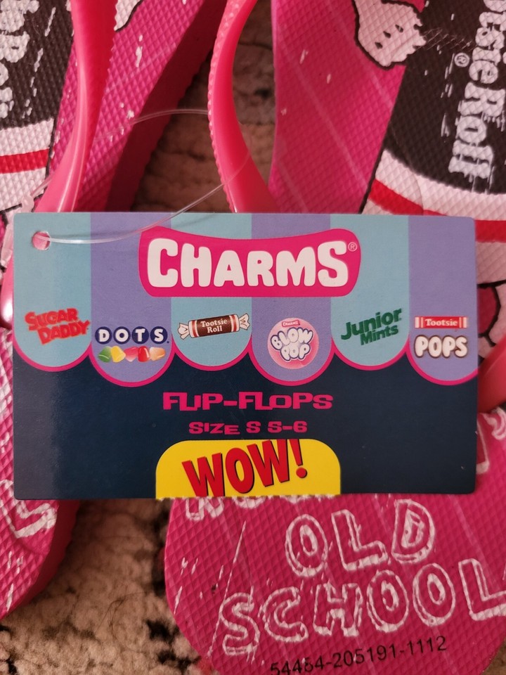 NWT NEW Tootsie Roll Charms Womens flip flops Small S 5 6 pink candy ...