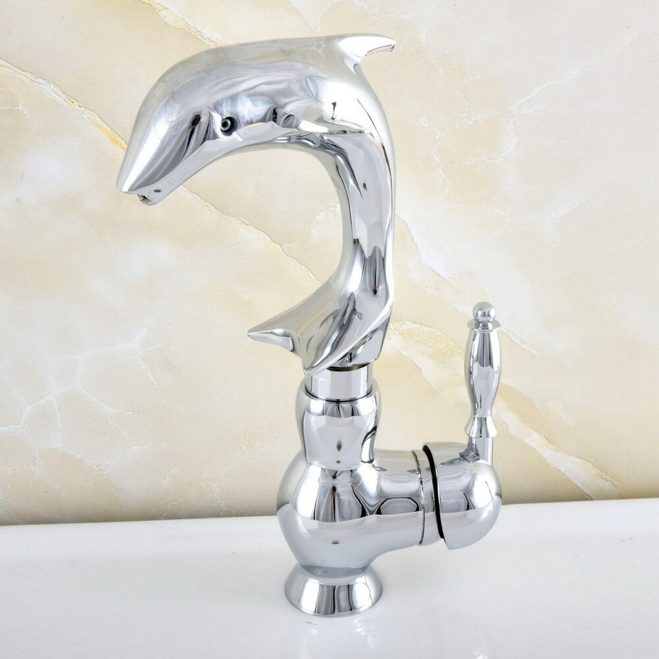 Polished Chrome Dolphin Shape Bathroom Kitchen Sink Faucet Mixer Tap ...