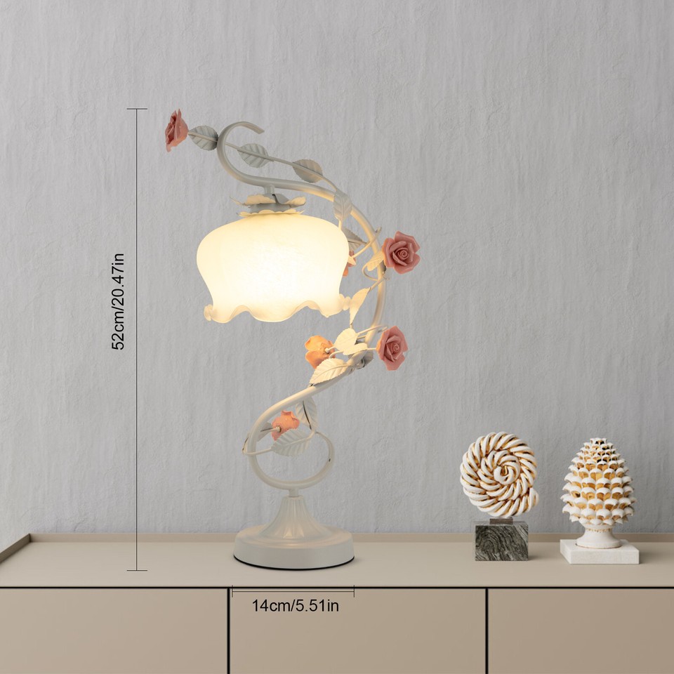 White Flower Petal Table Lamp Bedroom Bedside Flower Night Light Glass ...