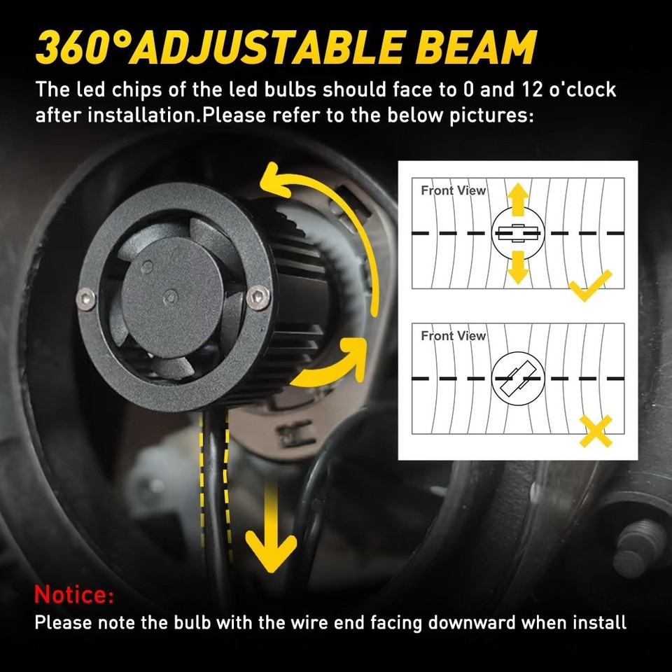 H7 LED Super Bright 6500K White Headlight Bulbs Kit High / Low Beam w ...