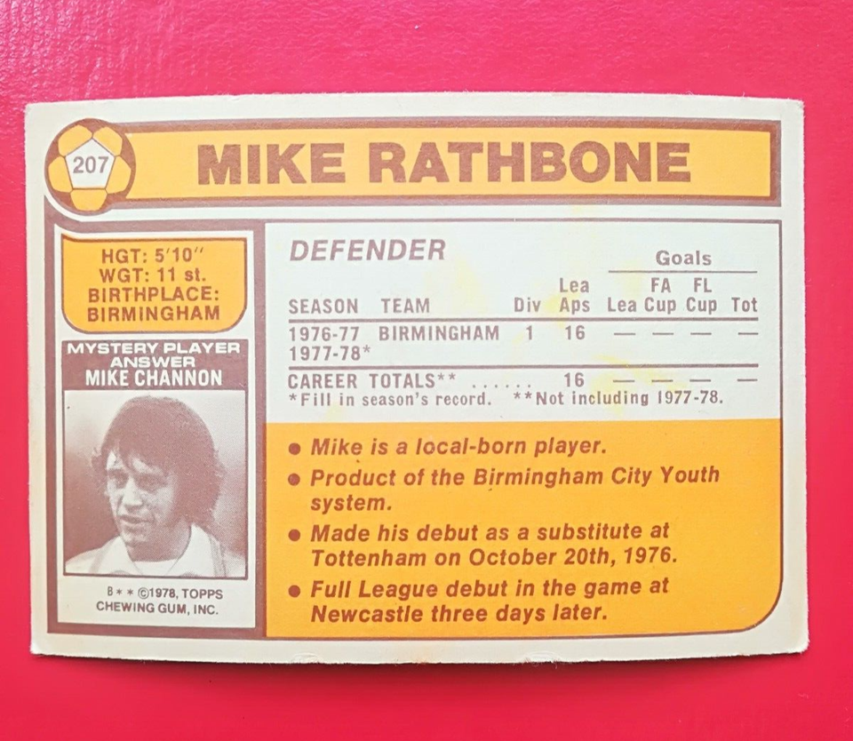 Topps Orange Back Football Cards 1978 #207 - Mike Rathbone - Birmingham ...