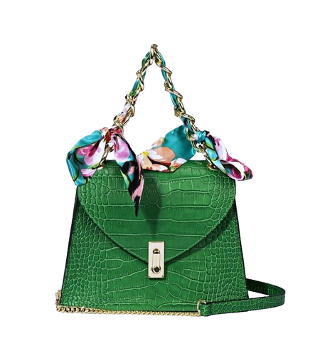MASSIMO CASTELLI CROC EMBOSSED LEATHER BAG HANDBAG W ACCENT SCARF- MADE ...