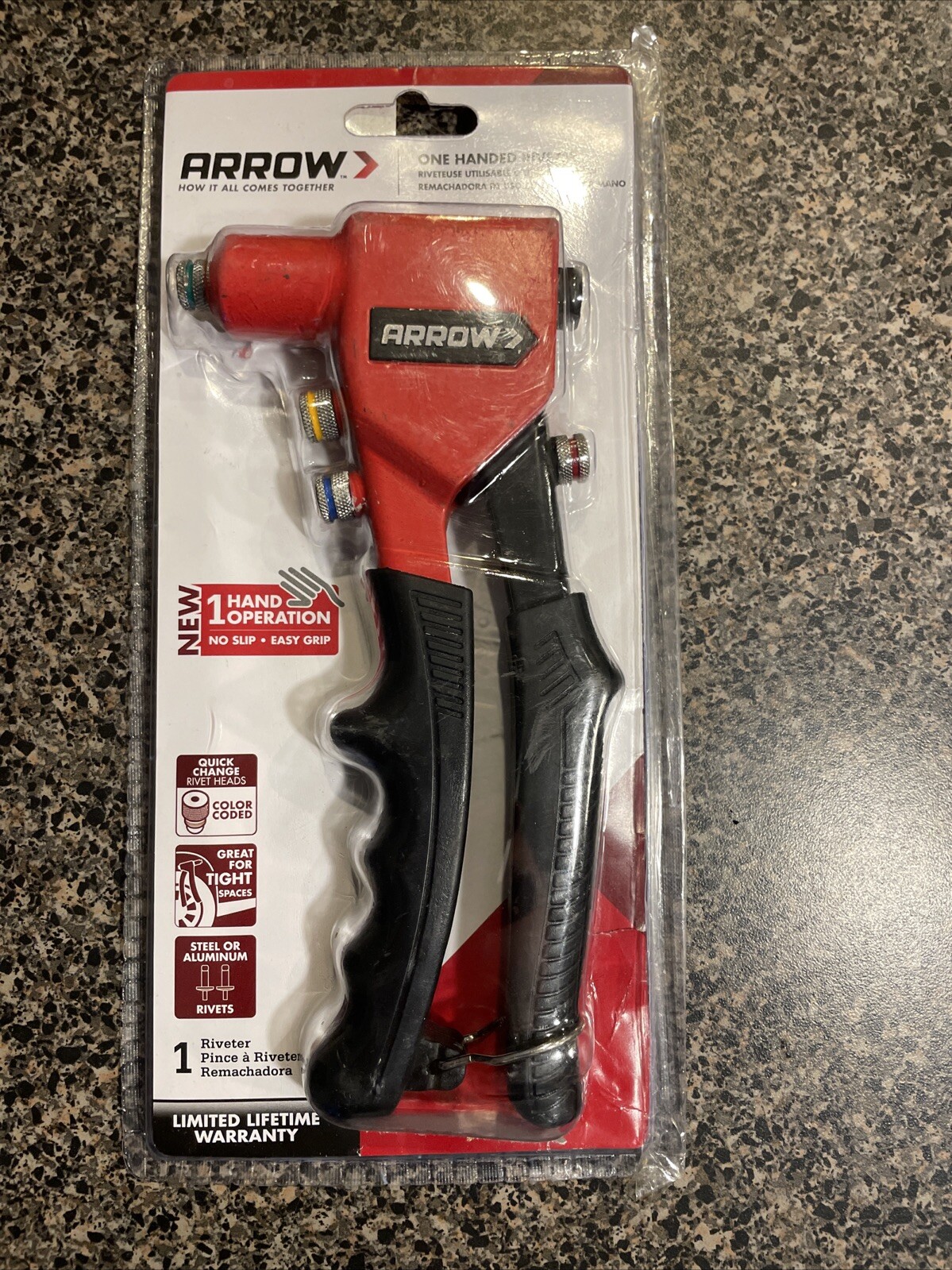 Arrow One Hand Rivet Tool - RT187M - Red & Black Portable No Slip Easy ...