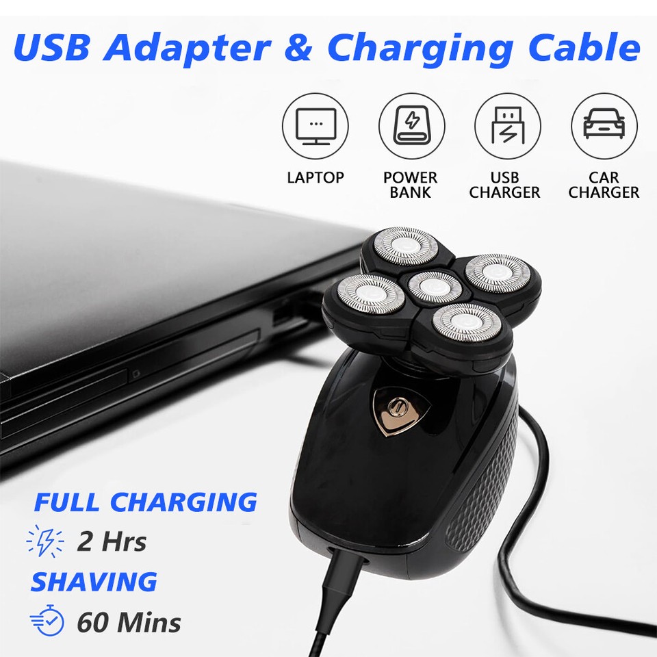 9D 5in1 Rotary Electric Shaver Cordless Men Hair Trimmer Bald Head ...
