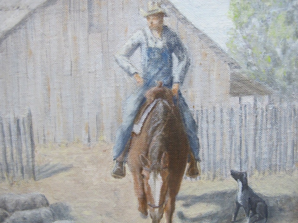 GLENN BONHAM Signed California Country Western FARM SCENE Oil Painting ...