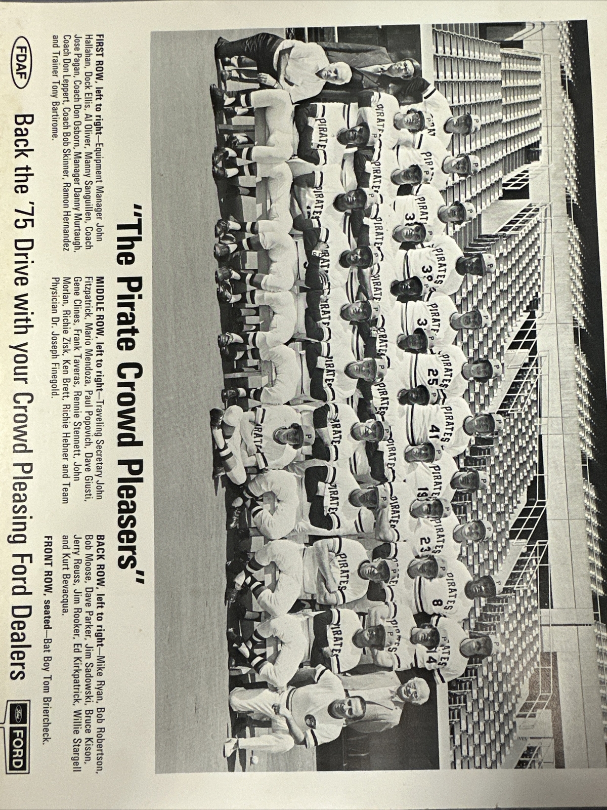 MLB Pittsburgh Pirates Vintage 1975 The Pirate Crowd Pleasers Team ...