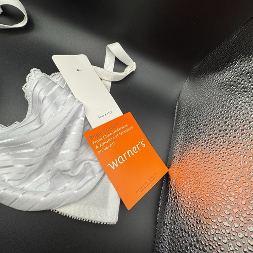 VTG 90s Warner’s Bright Stripes 1218 Front Close Underwire Bra White ...