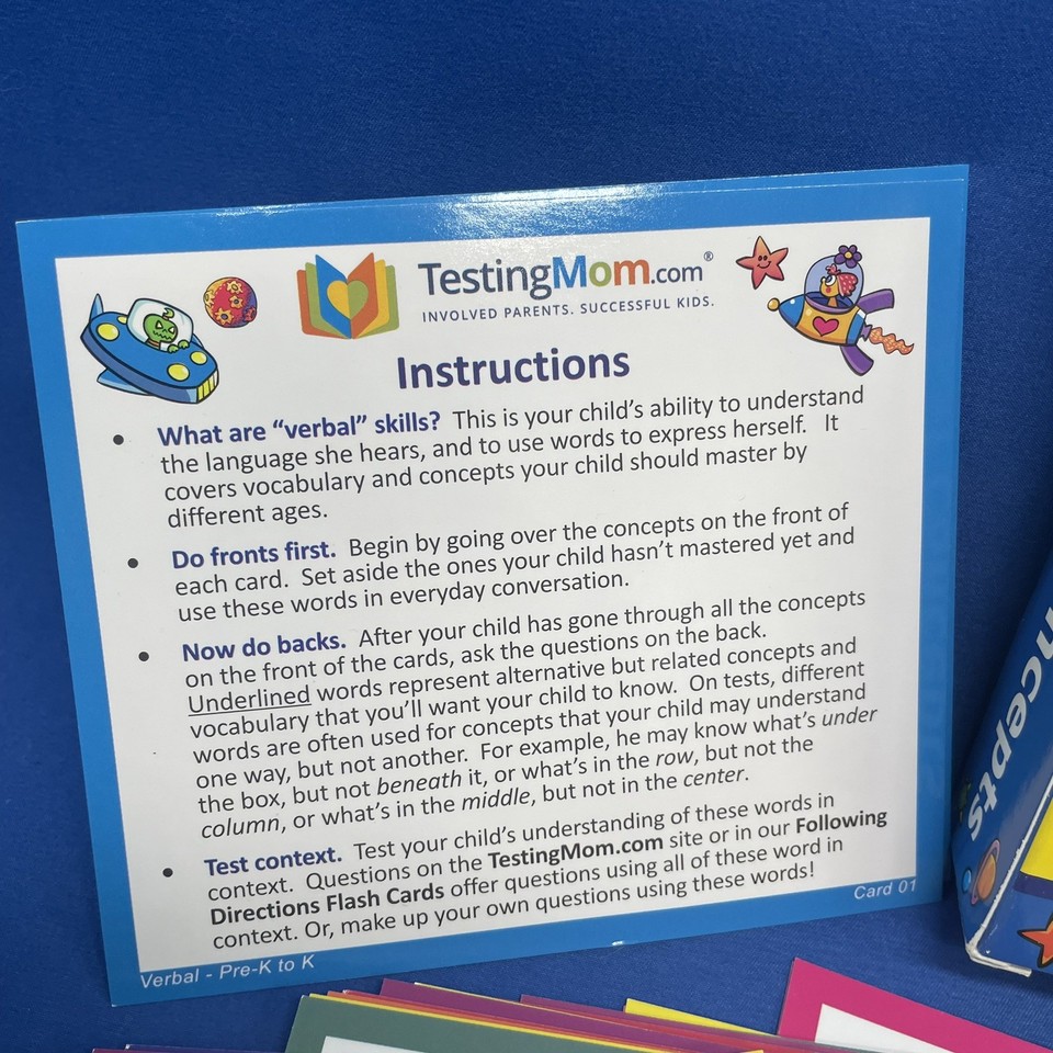 Gifted Learning Flash Cards Verbal Concepts Pre-K To Kindergarten 100% ...