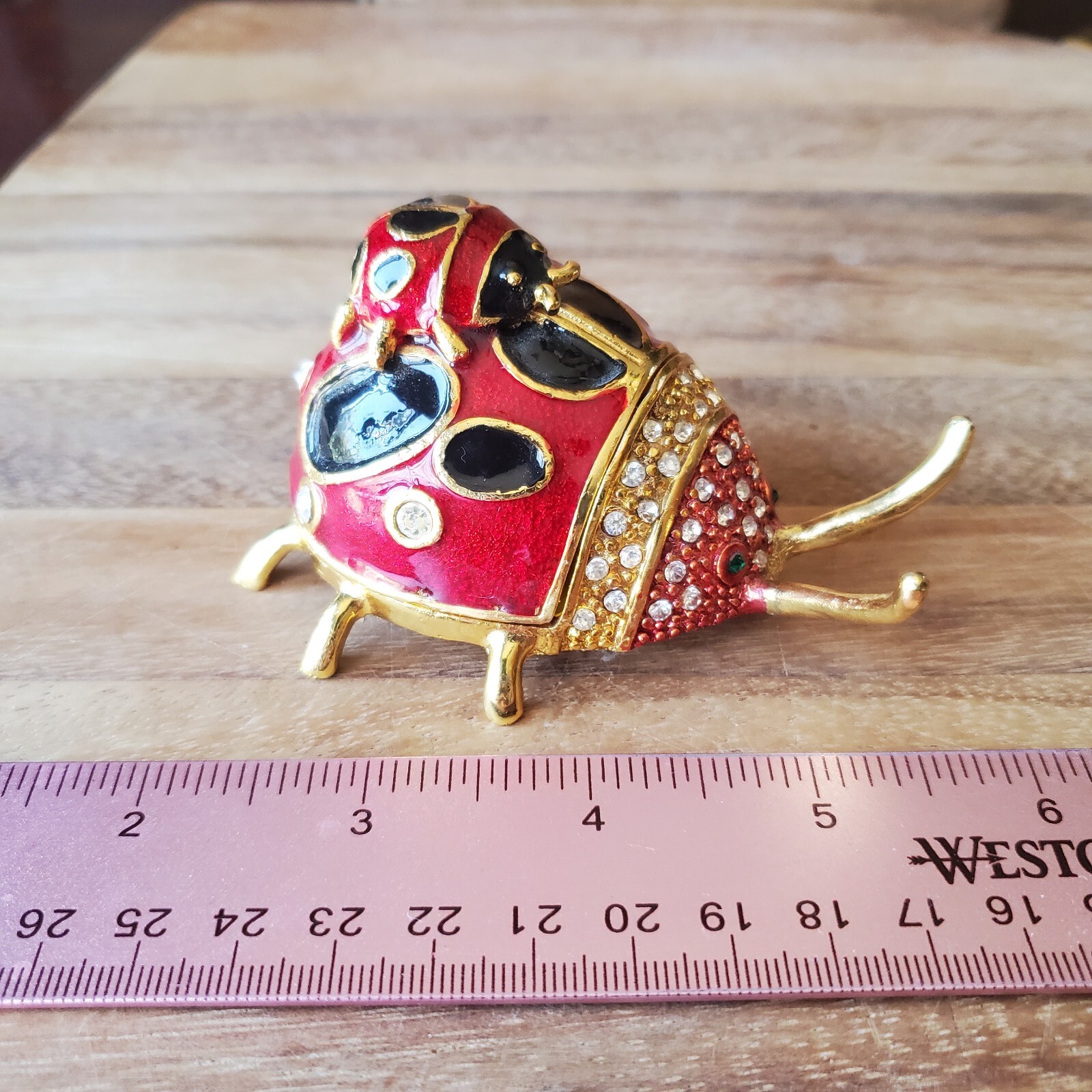 Lady Bug with Baby Enameled & Bejeweled Rhinestone Jewelry Trinket Box ...