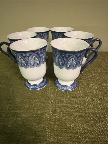 Bombay Co Cobalt Blue White Arabasque Platinum Trim Coffee Tea Cup Set ...