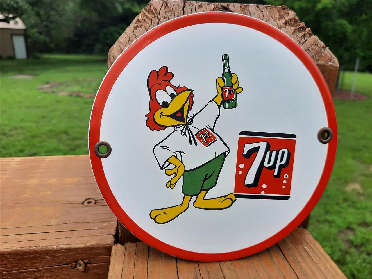 THICK PORCELAIN 7UP DOOR SIGN PUSH PLATE SODA DRUG STORE SIGN WOODY ...