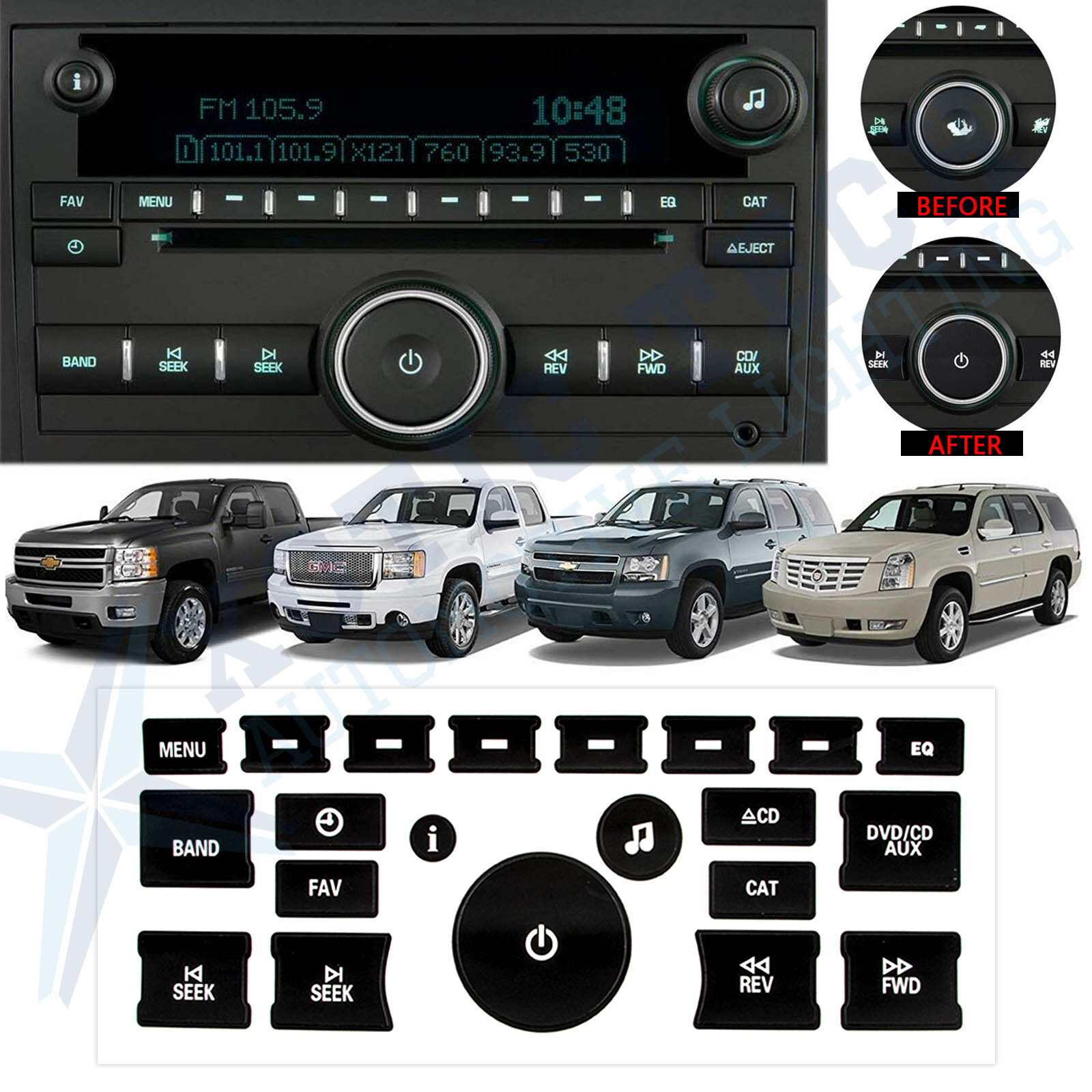 Vinyl Black Radio Button Fix Kit Panel Decal Sticker For Chevy GM Buick ...