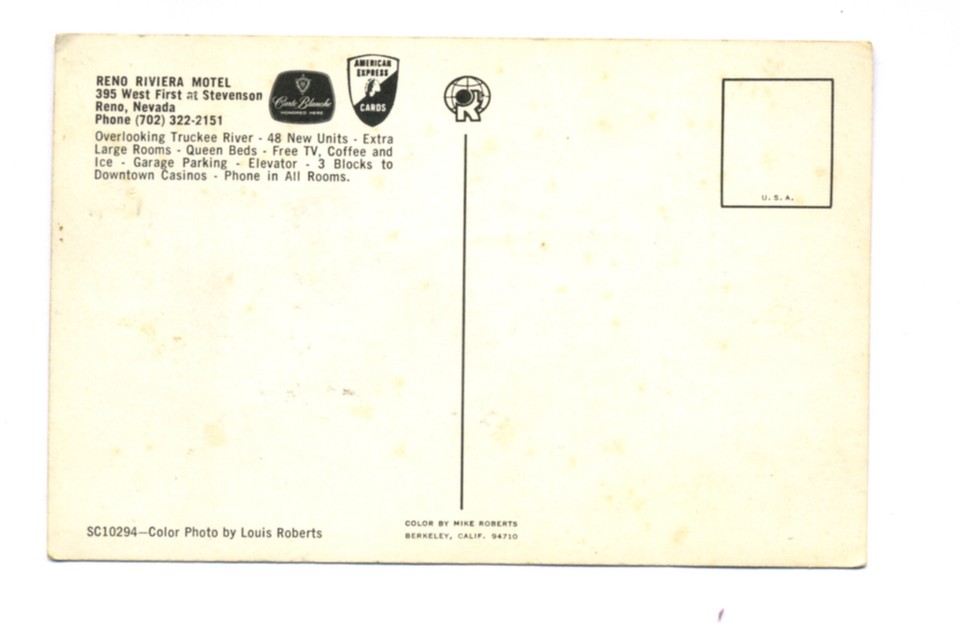Reno Riviera Motel Reno Nevada NV vintage postcard | eBay
