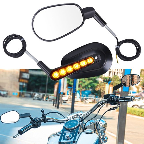 8mm Motorcycle Rear View Mirrors with LED Turn Signal Light Handle Side ...