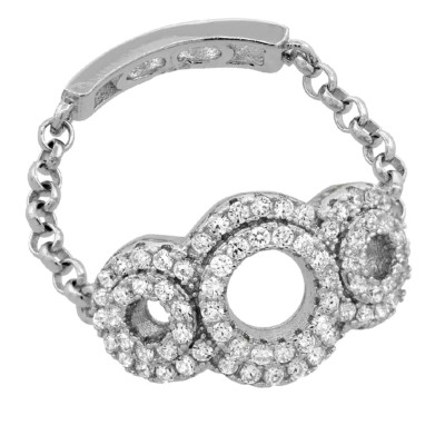 Sterling Silver Chain Shank Ring w/ Micro Pave Cubic Zirconia Stones ...