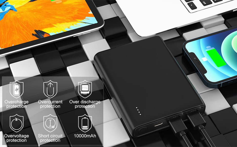 10000mAh Portable Slim Power Bank Fast Charging External Battery Backup ...